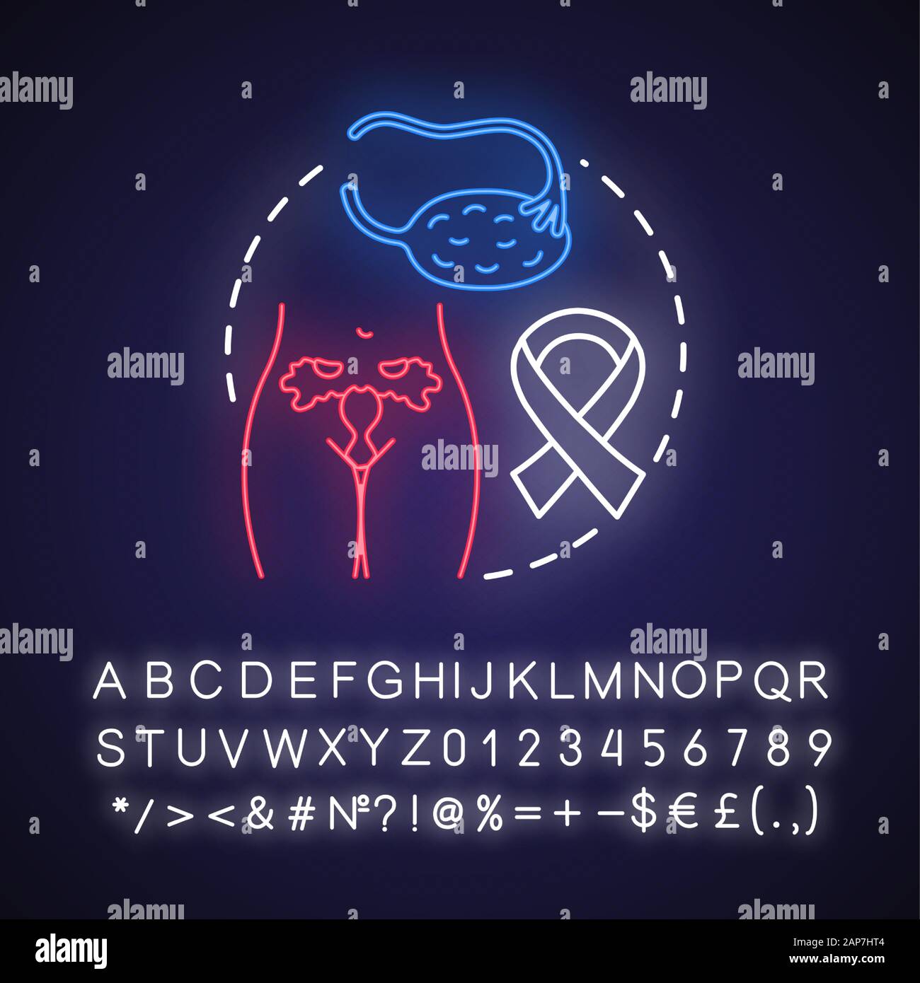 Ovarian cancer neon light concept icon. Oncological disease idea. Women ...
