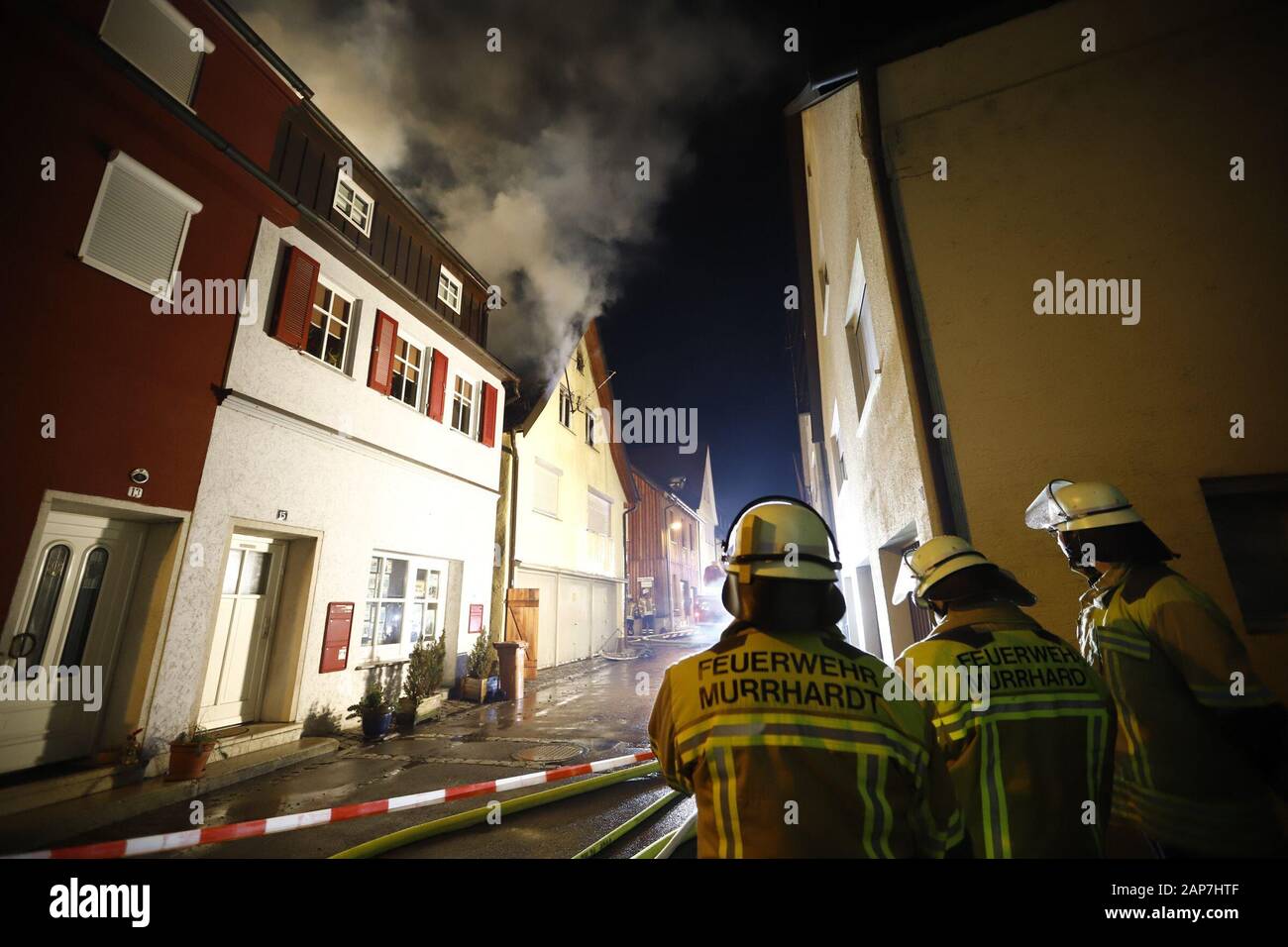 Murrhardt, Germany. 21st Jan, 2020. Firefighters are on duty during a ...