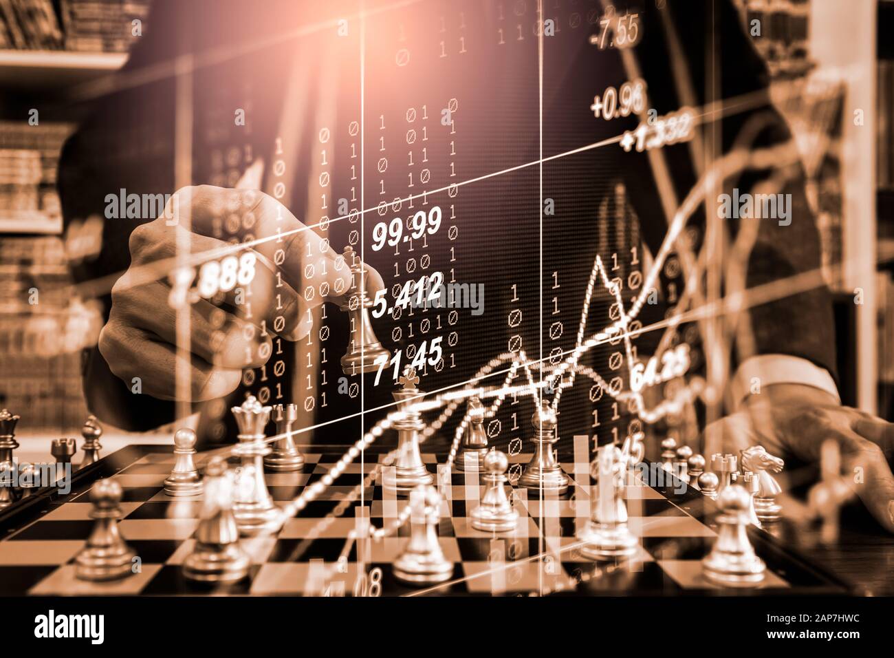 Chess game on chess board on stock market or forex trading graph chart ...
