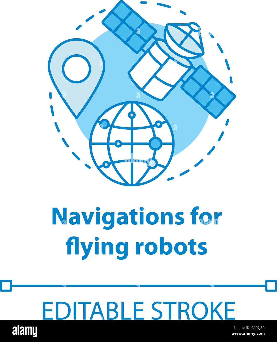 Navigations for flying robots blue concept icon. Satellites idea thin ...