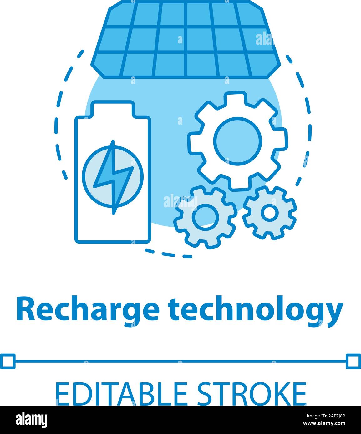 Recharge technology blue concept icon. Sun batteries idea thin line ...
