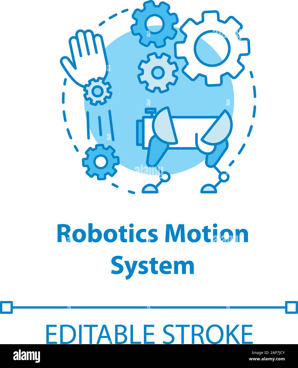 Robotics motion system blue concept icon. Robot software idea thin line ...