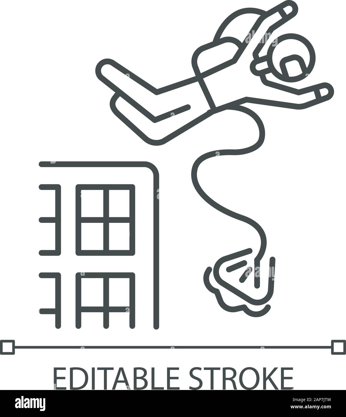 Base jumping linear icon. Parachuting. Skydiver, parachutist jumping ...