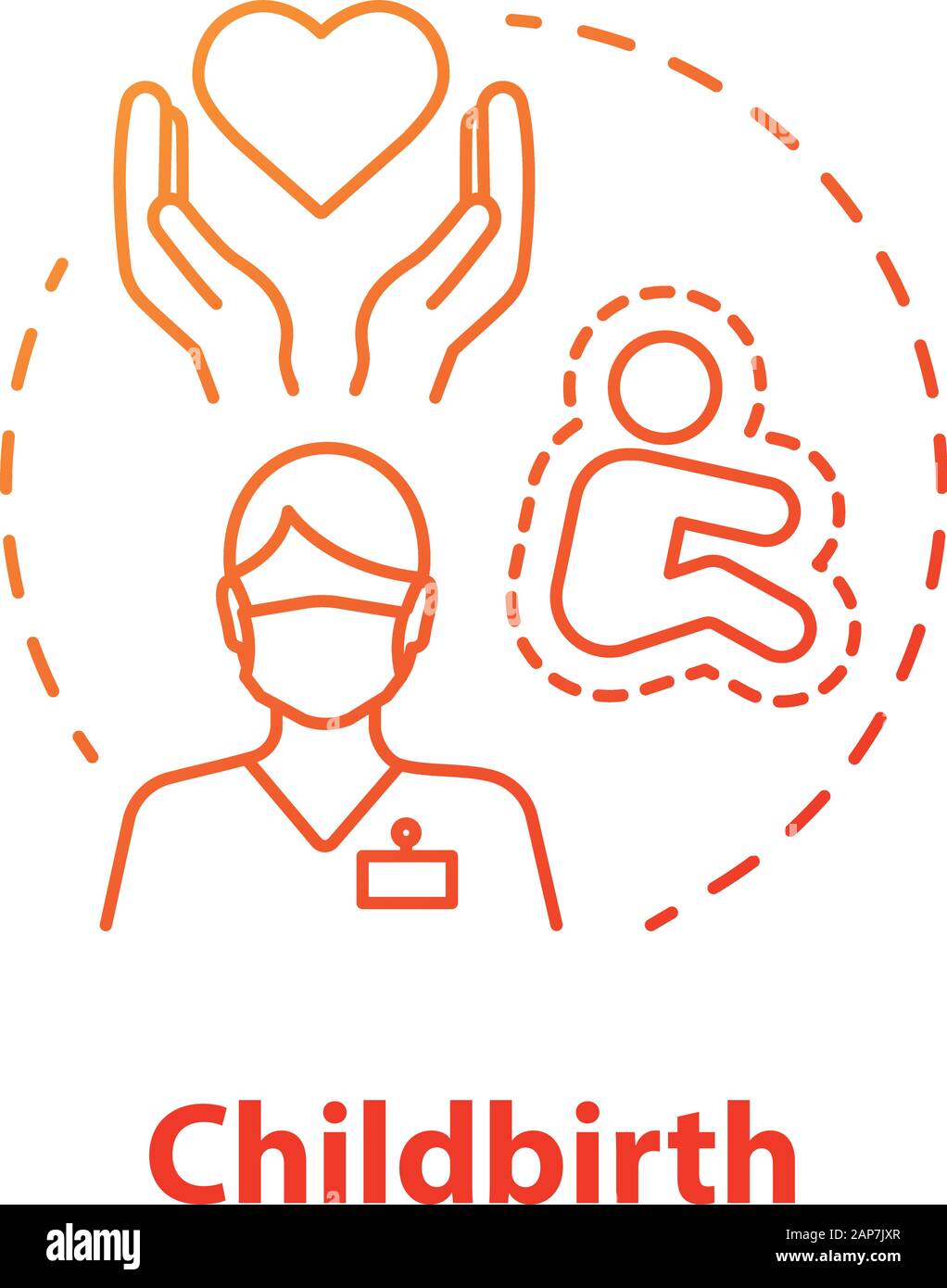 Childbirth red gradient concept icon. Obstetrician idea thin line ...