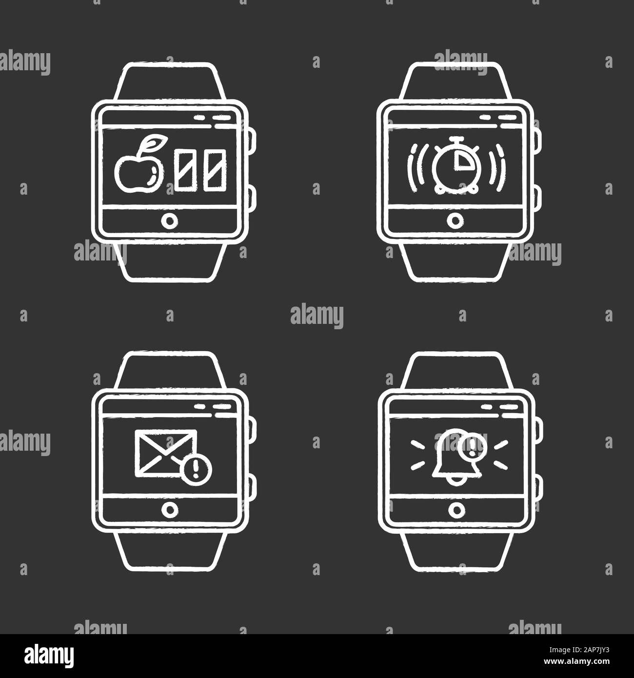 Fitness tracker functions chalk icons set. Wristband smartwatch ...