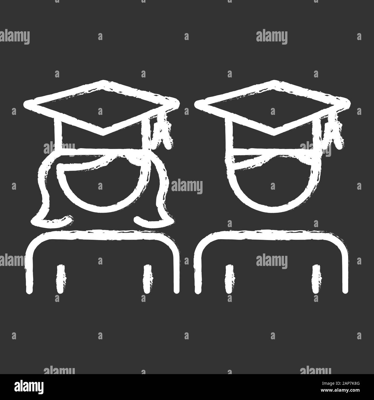 Education gender equality chalk icon. College students. University ...