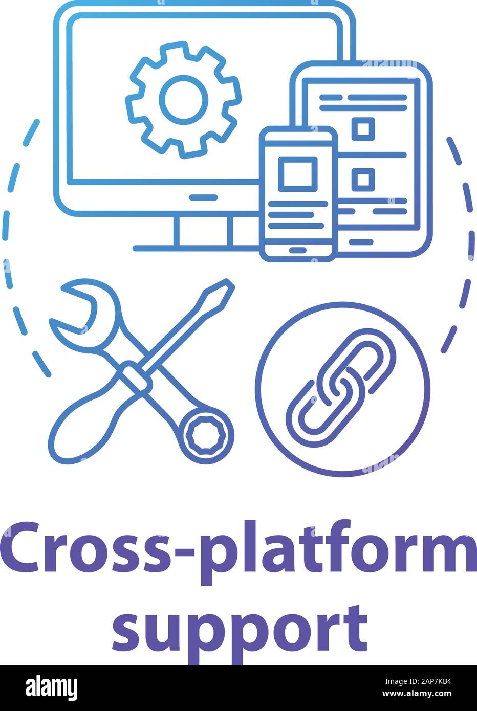 Cross-platform support concept icon. Software development idea thin line illustration. Mobile ...
