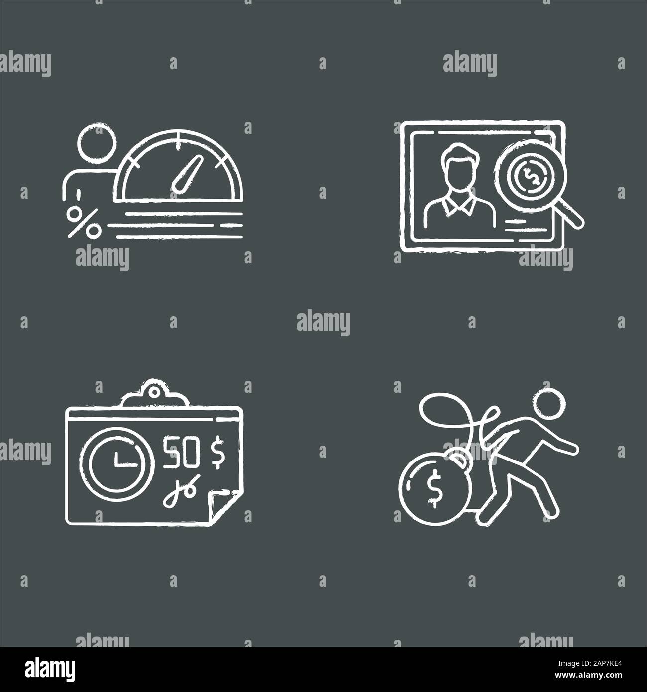 Credit chalk icons set. Personal creditworthiness report. Bunkrapcy ...