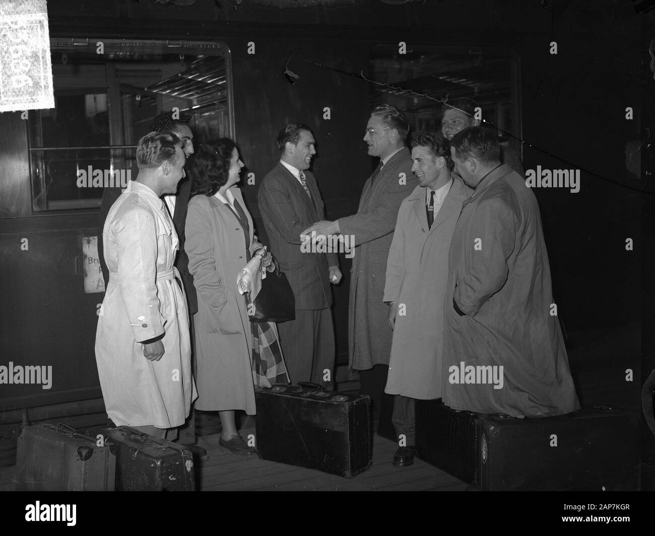 Arrival at Amsterdam Central Station of Lucien Caboche (Belgium), opponent boxer Luc van Dam ...