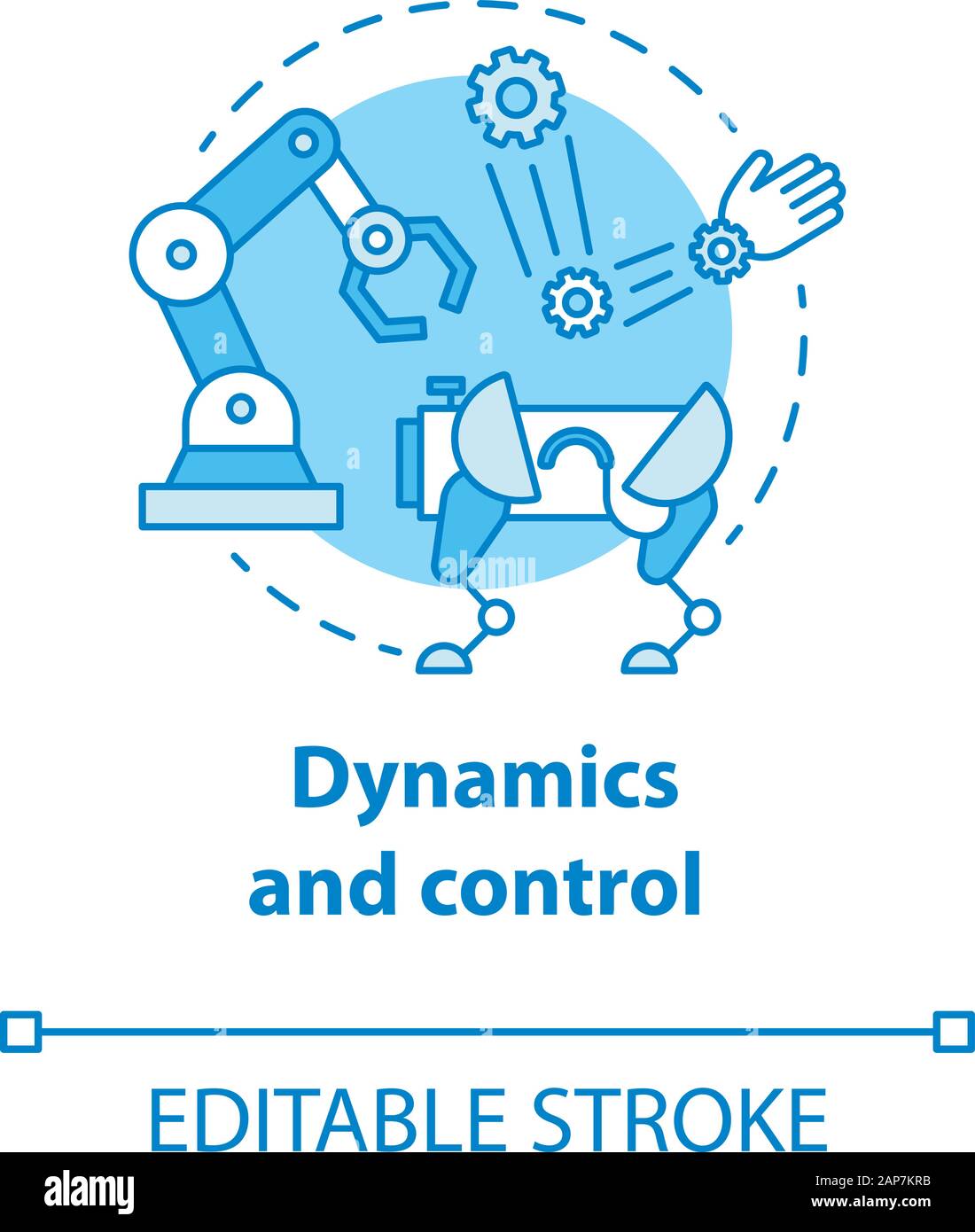 Dynamics and control blue concept icon. Robotics motion system idea ...