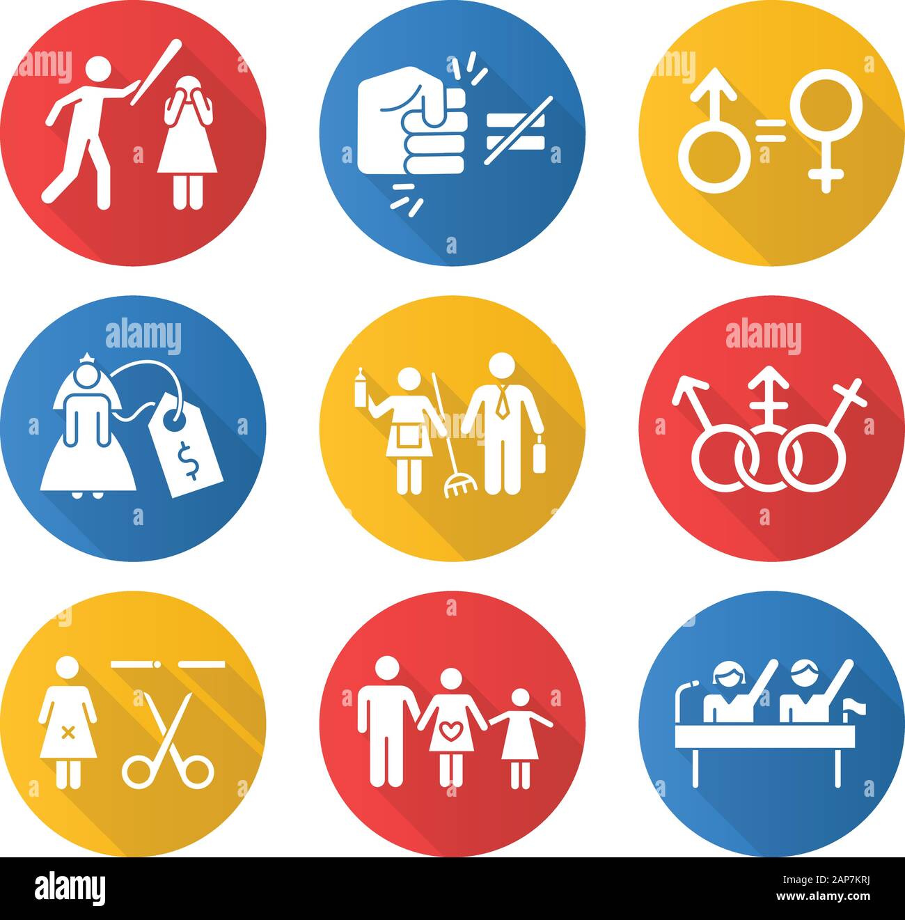 Gender Equality Flat Design Long Shadow Glyph Icons Set Violance