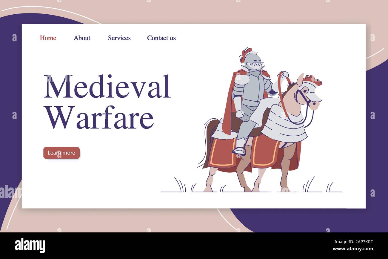 Medieval warfare landing page vector template. Military history website ...