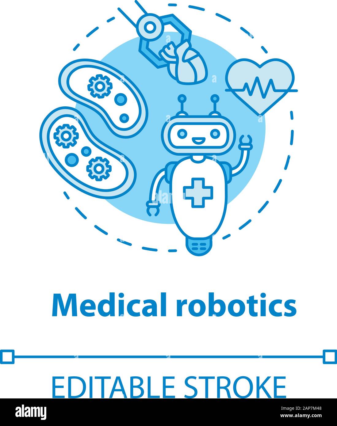 Medical robotics concept blue icon. Health care computer machines idea ...