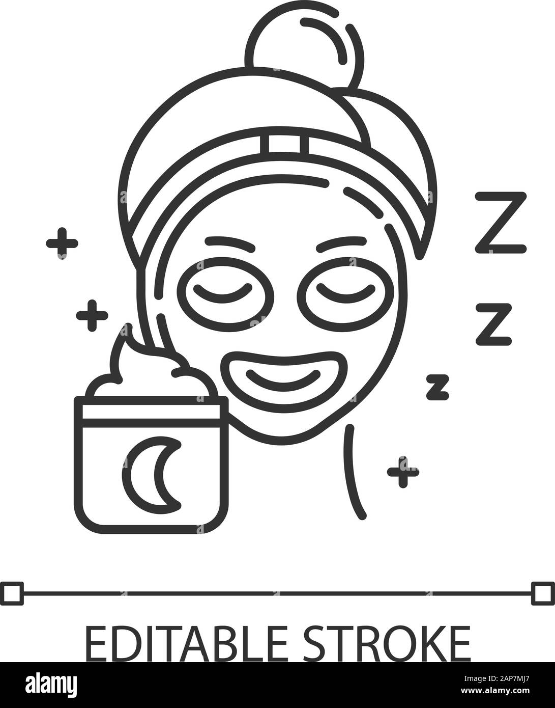 Applying sleeping cream linear icon. Skin care procedure. Facial ...