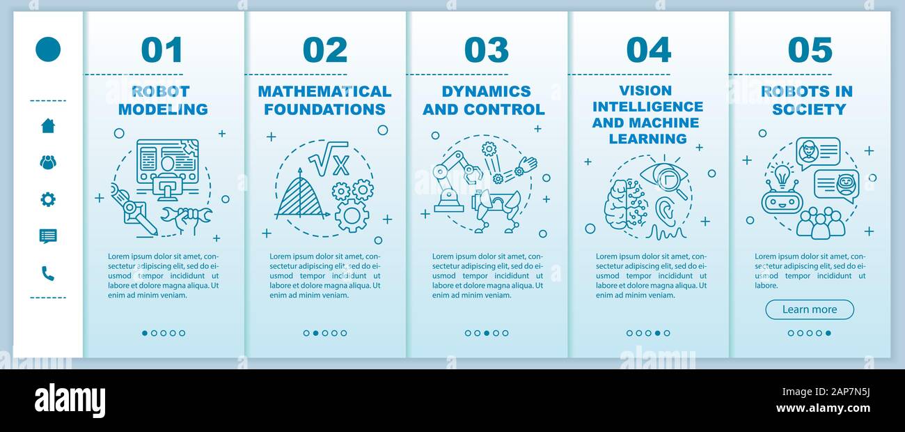 Robotics Courses Onboarding Mobile Web Pages Vector Template Cybernetics Responsive Smartphone