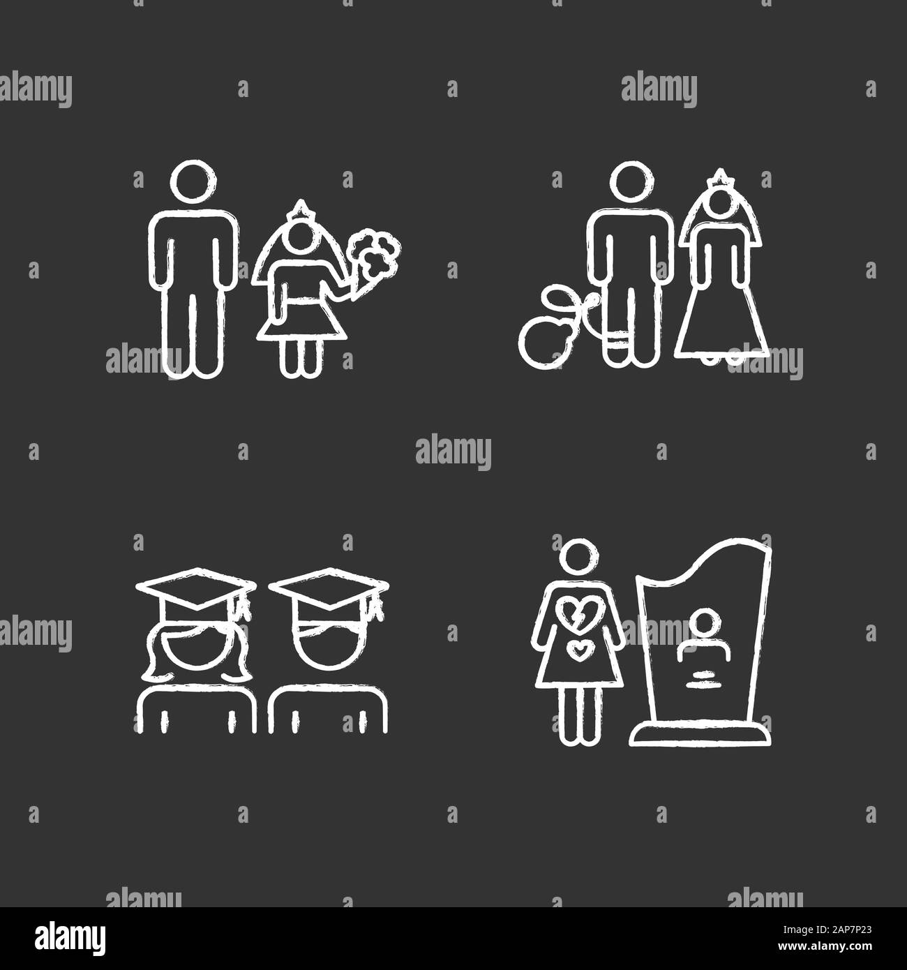 Gender equality chalk icons set. Child marriage. Education equality ...