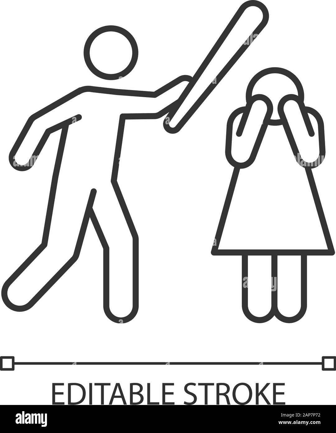 Violence against woman linear icon. Female abuse, harassment, bullying ...