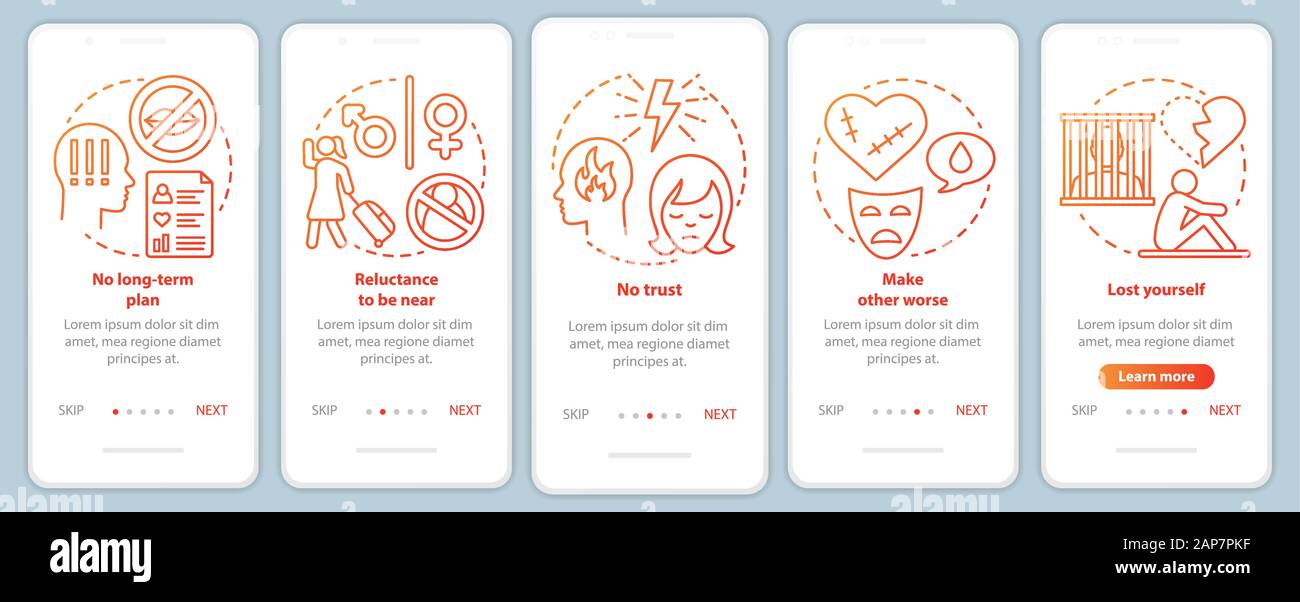 Relationship In Trouble Onboarding Mobile App Page Screen With Linear
