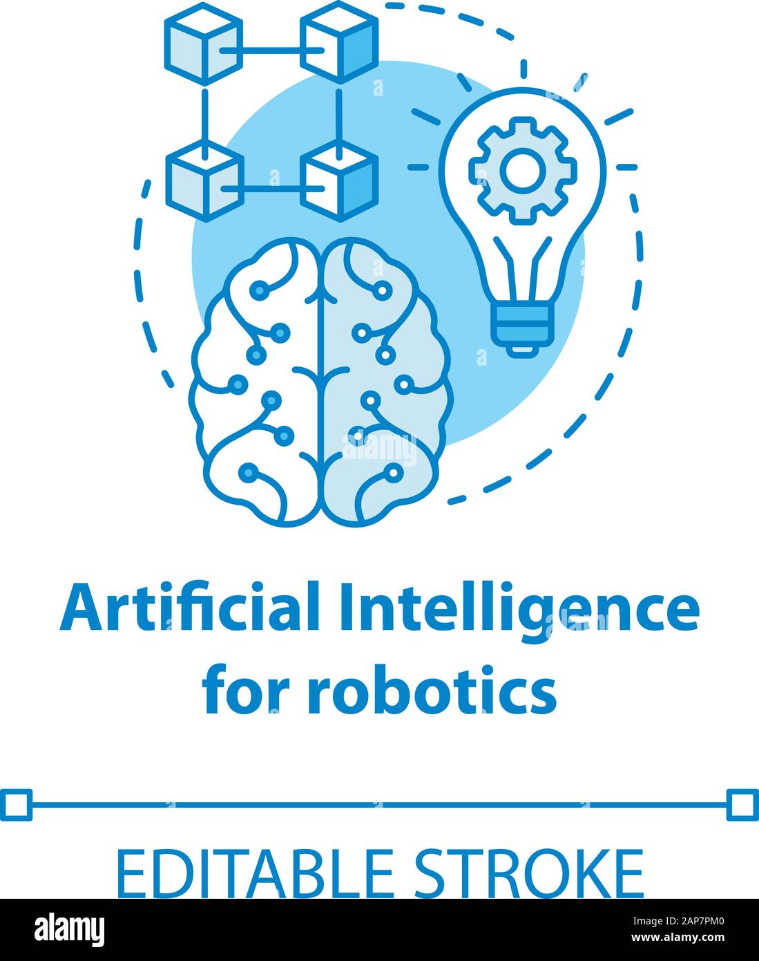Artificial intelligence for robotics blue concept icon. Smart computer ...