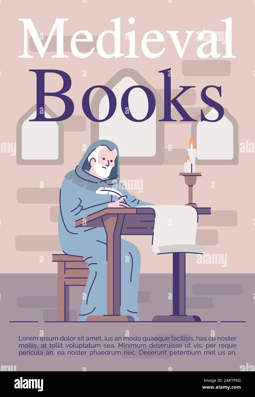 Medieval books brochure template. Middle Age literature flyer, booklet ...