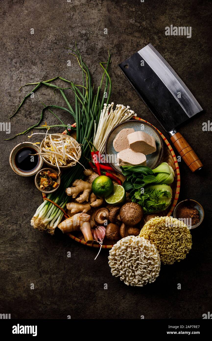 Chinese Asian foods Ingredients for cooking on dark background Stock ...