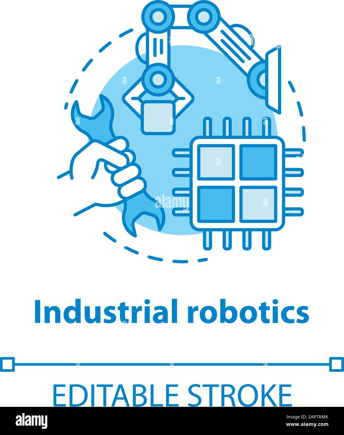 Industrial robotics blue concept icon. Building technology idea thin ...