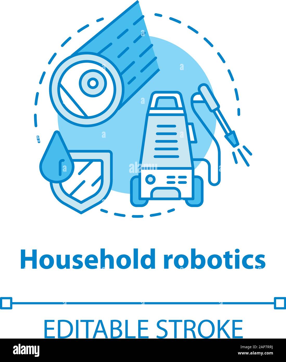 Household robotics blue concept icon. Domestic robot idea thin line ...