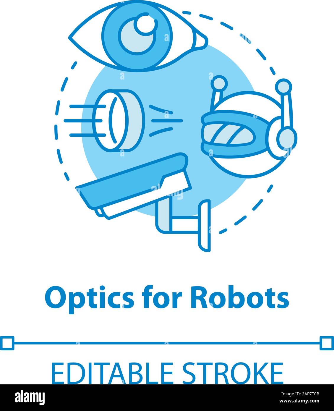 Optics for robots blue concept icon. Robotic lenses idea thin line ...