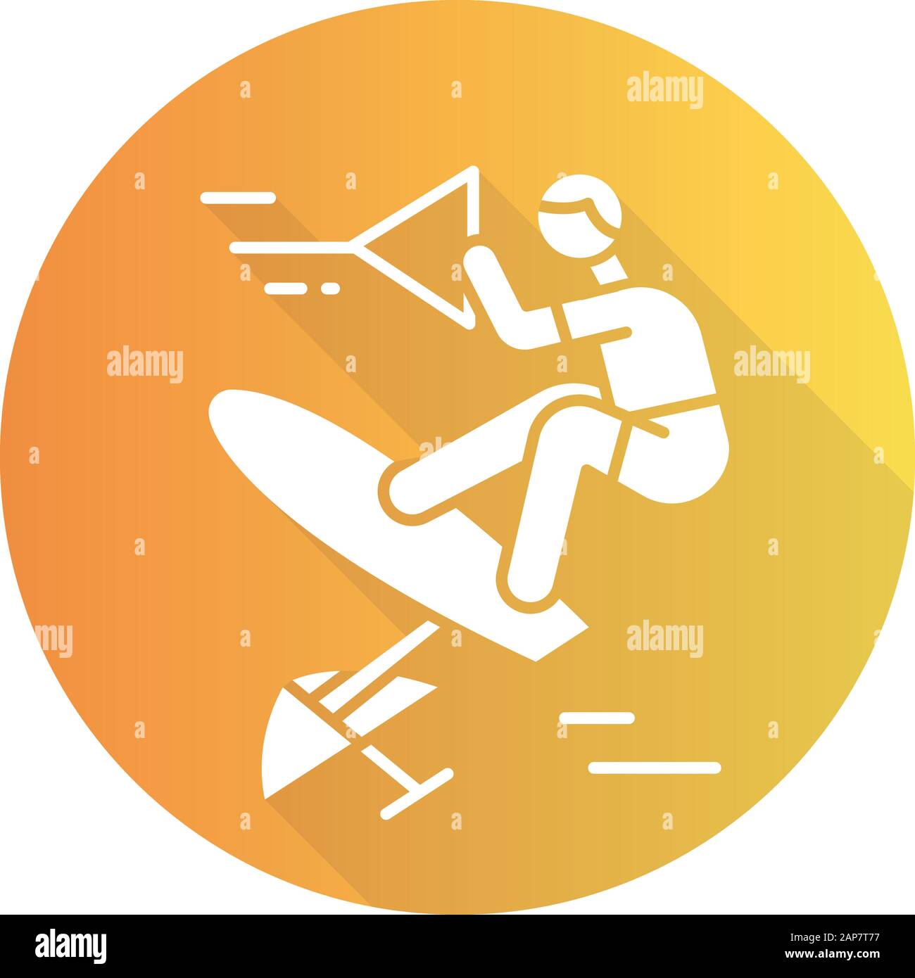 Wakeboarding orange flat design long shadow glyph icon. Sling shot ...
