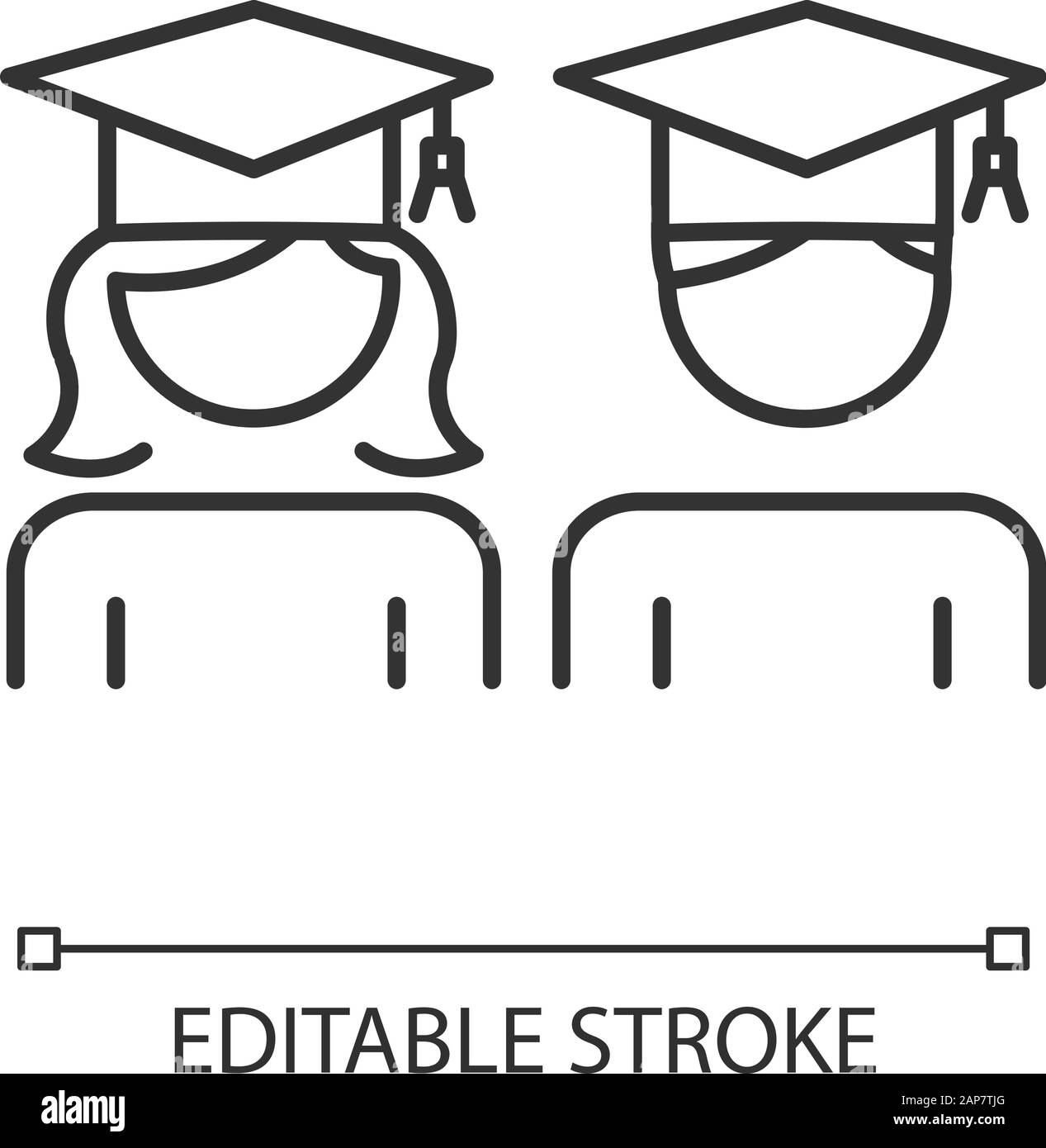 Education gender equality linear icon. College students. University ...