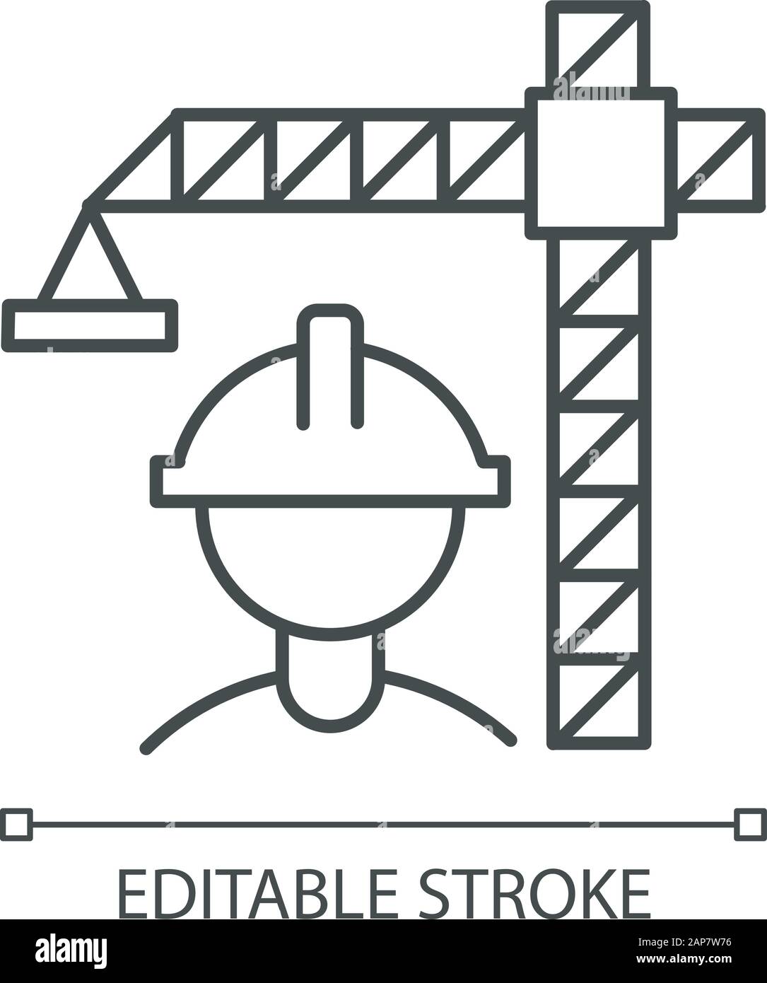 Construction industry linear icon. Building sector. Crane builder in ...