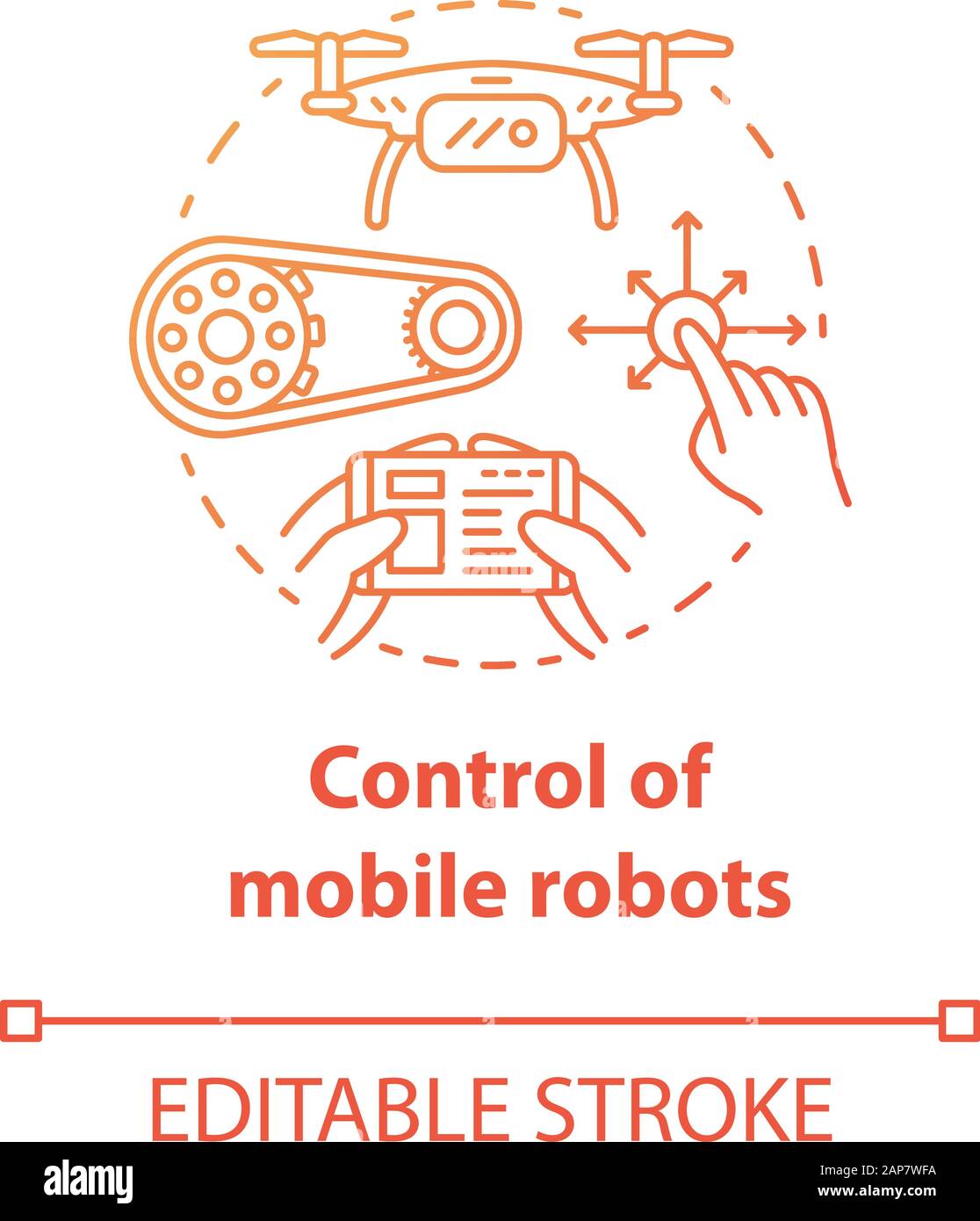 Control of mobile robots red concept icon. Motion at distance idea thin ...