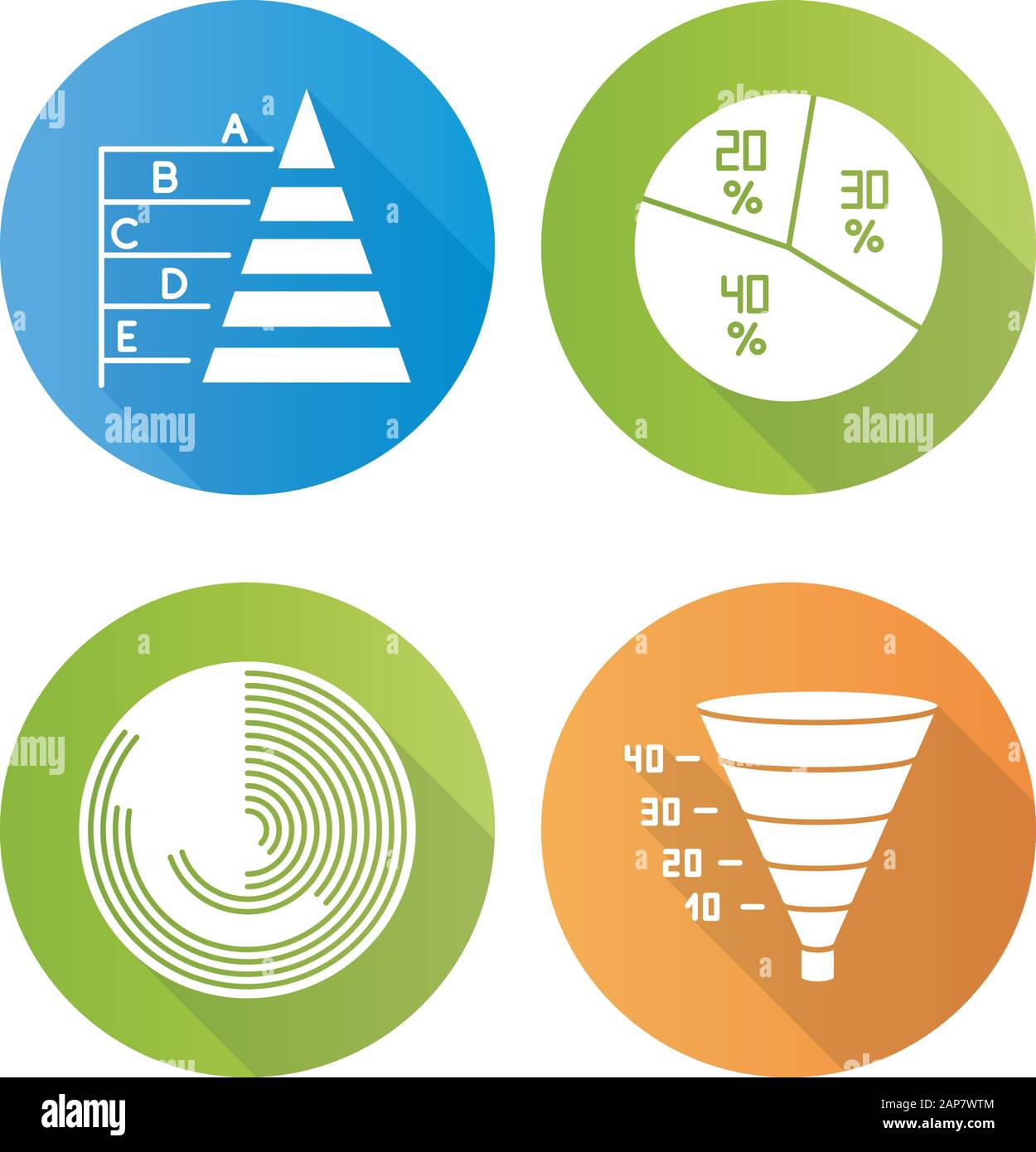 Chart and graph flat design long shadow glyph icons set. Pie diagram ...