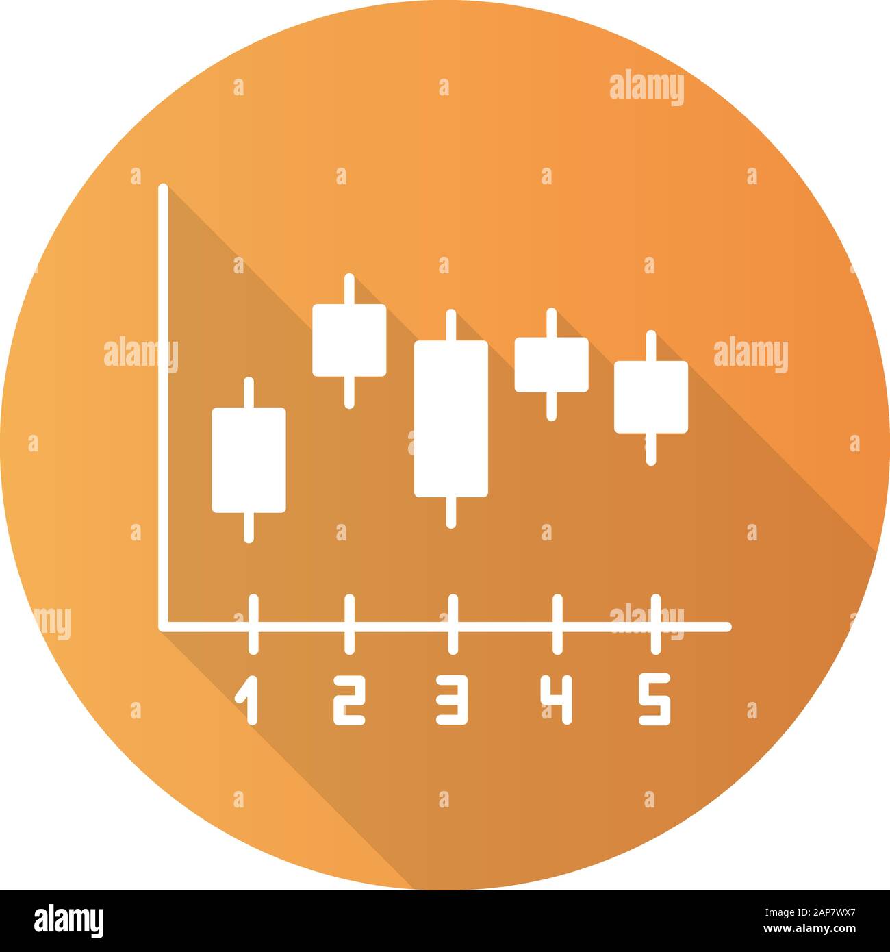 Candlestick chart orange flat design long shadow glyph icon. Box plot ...