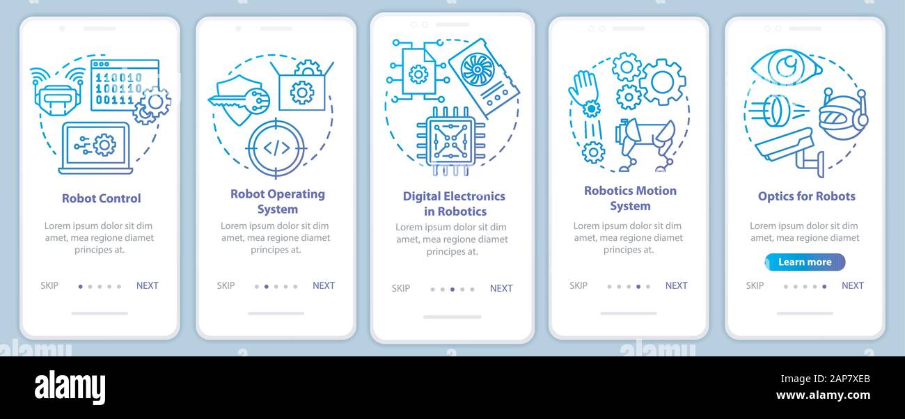 Robotics Courses Onboarding Mobile App Page Screen Vector Template Robots Learning And