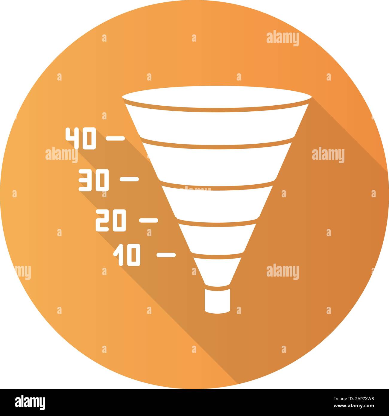 Funnel graph orange flat design long shadow glyph icon. Marketing ...