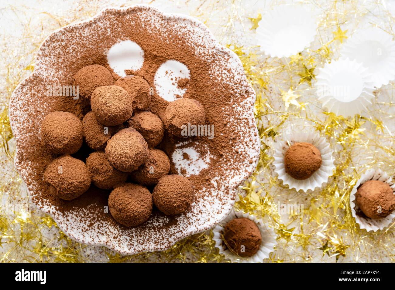Homemade chocolate truffles coated in cocoa Stock Photo - Alamy