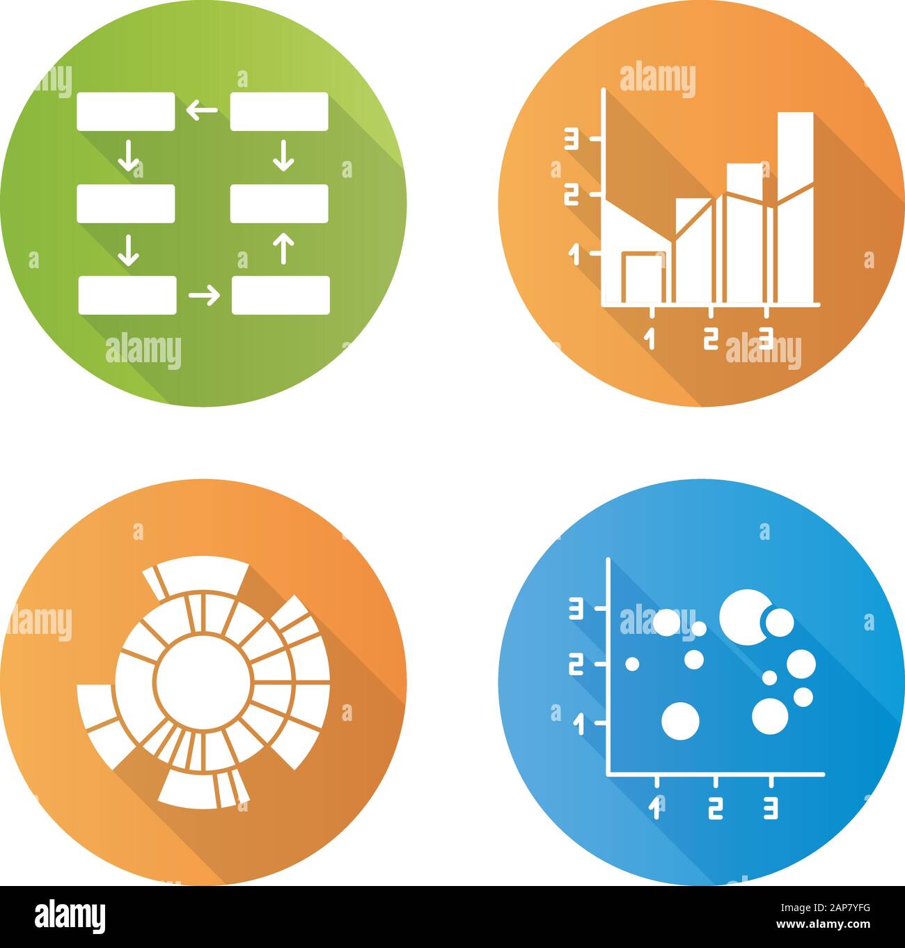 Chart and graph flat design long shadow glyph icons set. Data ...