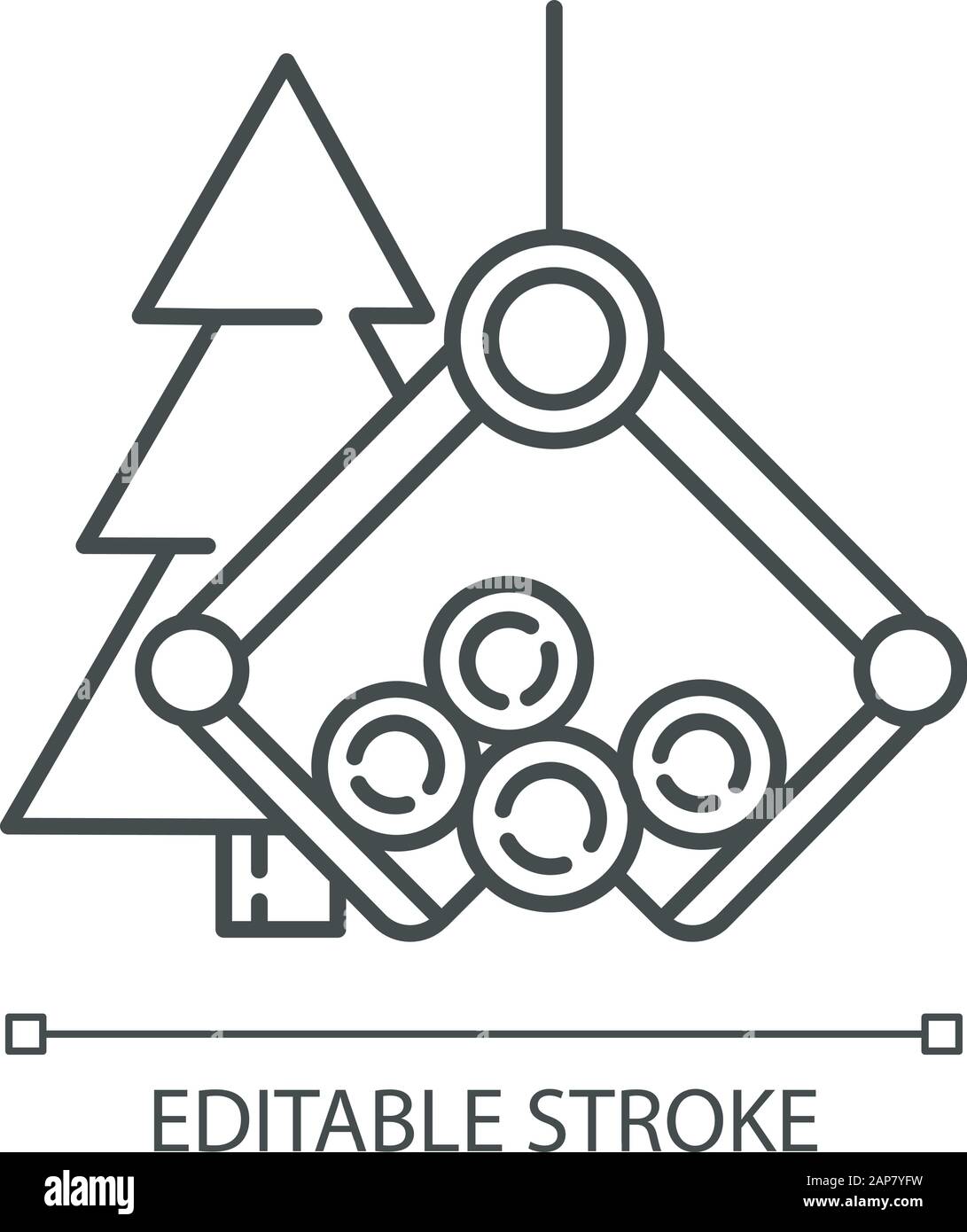 Timber industry linear icon. Logging sector. Wood production. Heavy ...