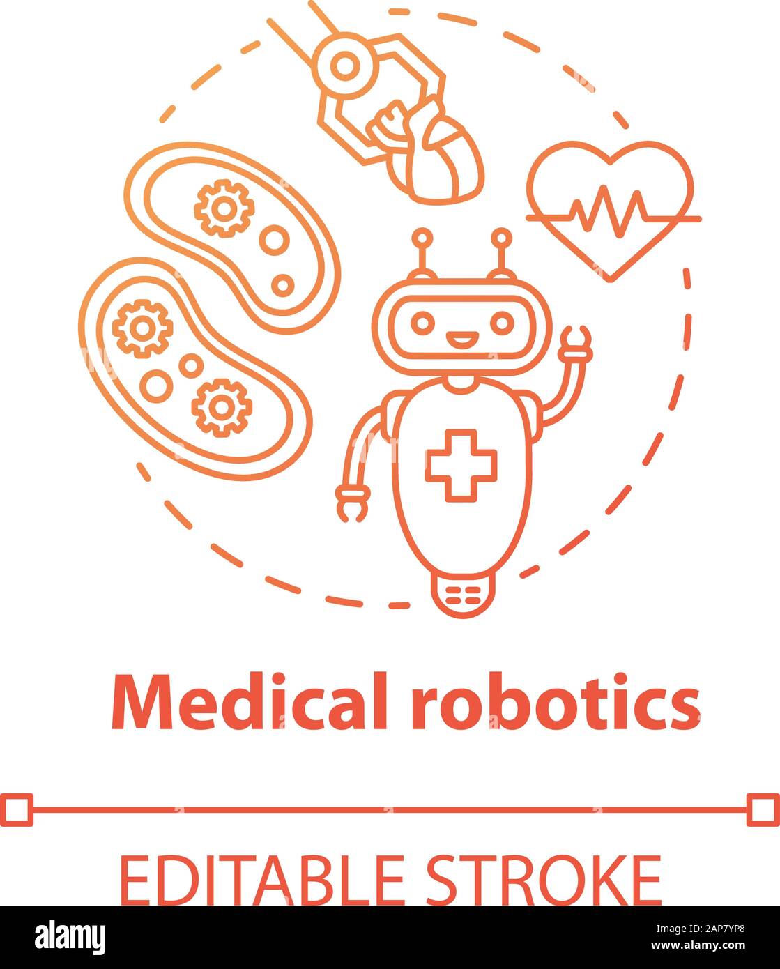 Medical robotics red concept icon. Health care computer machines idea ...