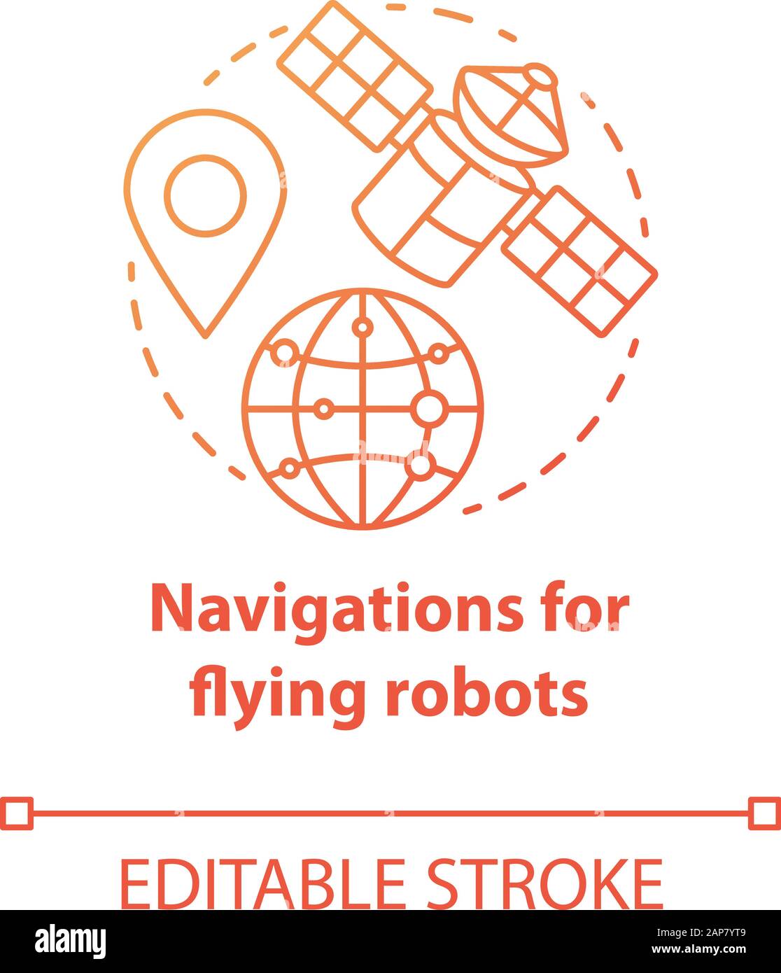 Navigations for flying robots red concept icon. Satellites idea thin ...