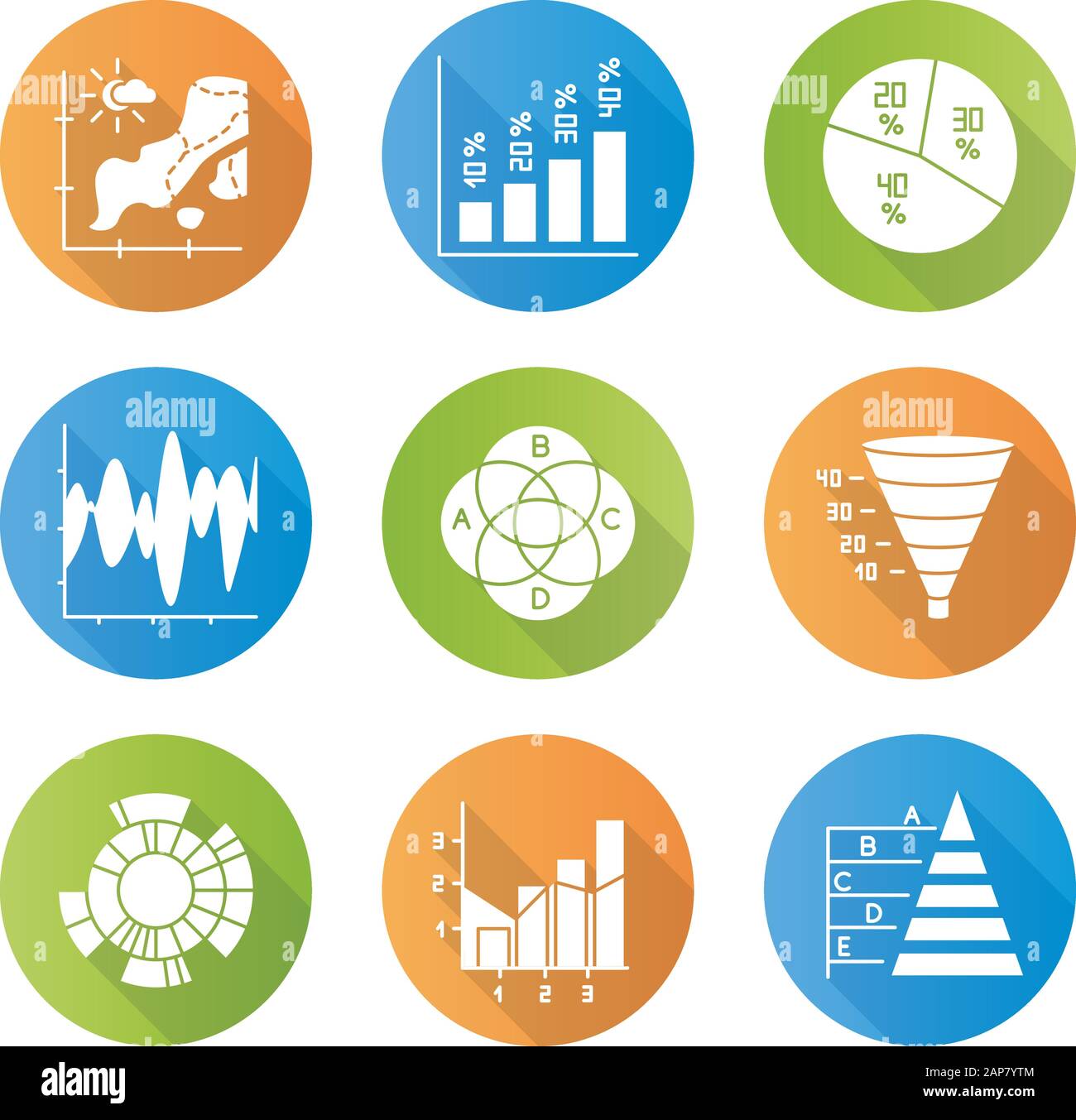 Chart And Graph Flat Design Long Shadow Glyph Icons Set Temperature Map Vertical Histogram