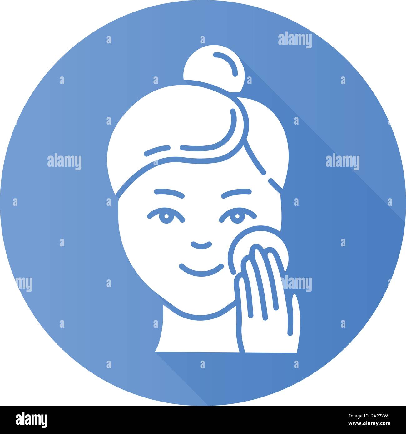 Applying moisturizer blue flat design long shadow glyph icon. Skincare ...