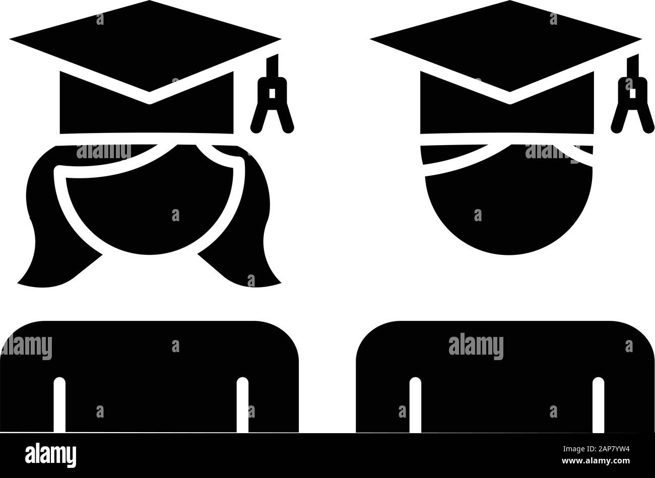 Education gender equality glyph icon. College students. University ...