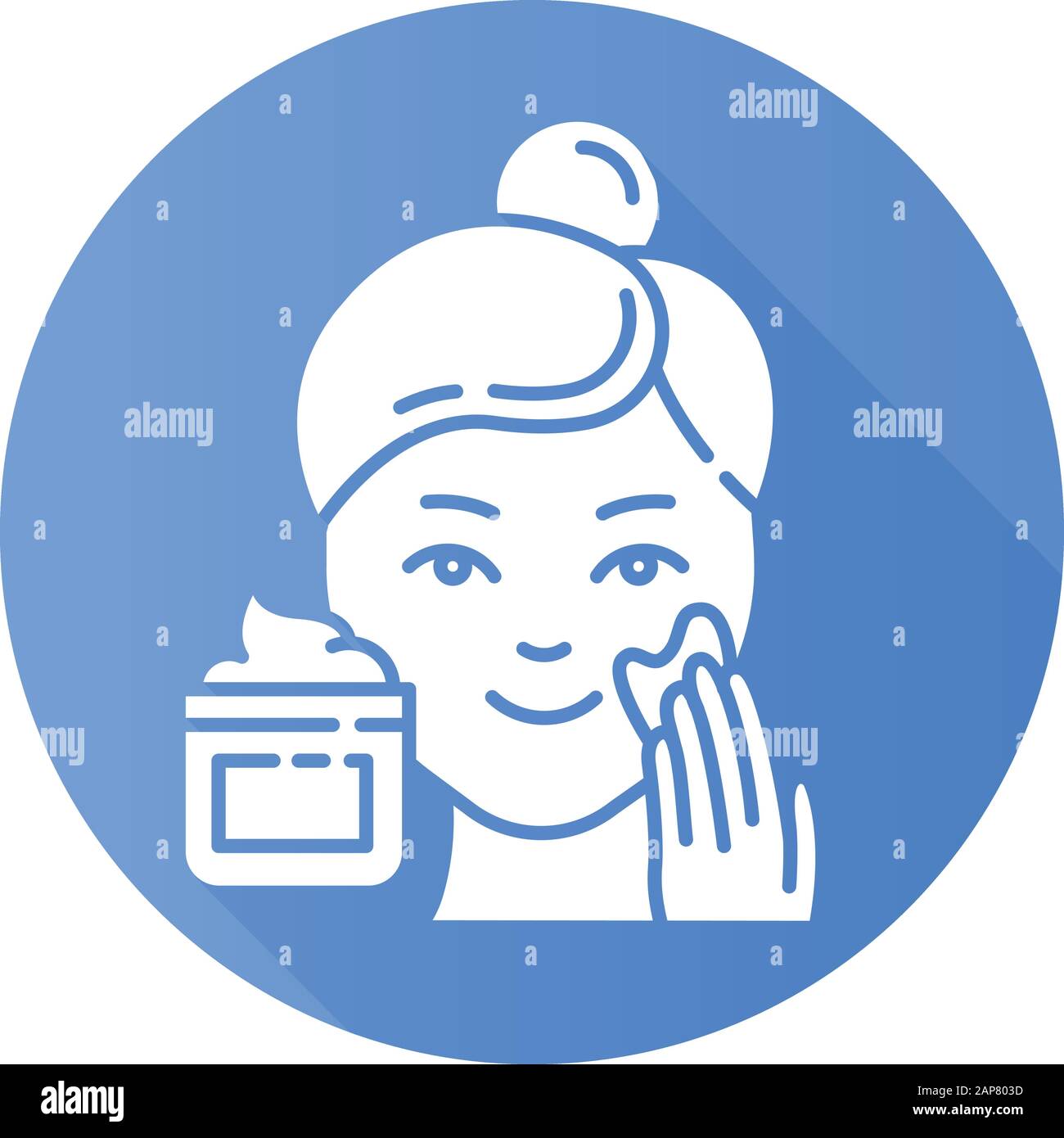 Applying cream blue flat design long shadow glyph icon. Skin care ...