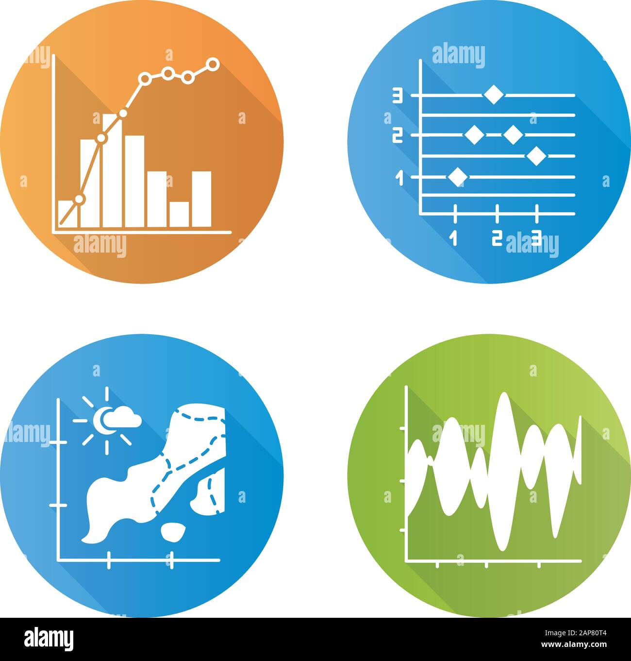 Chart and graph flat design long shadow glyph icons set. Temperature ...