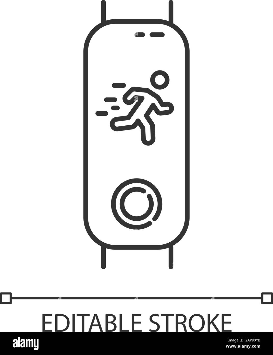 Fitness tracker with running man silhouette linear icon. Wellness ...