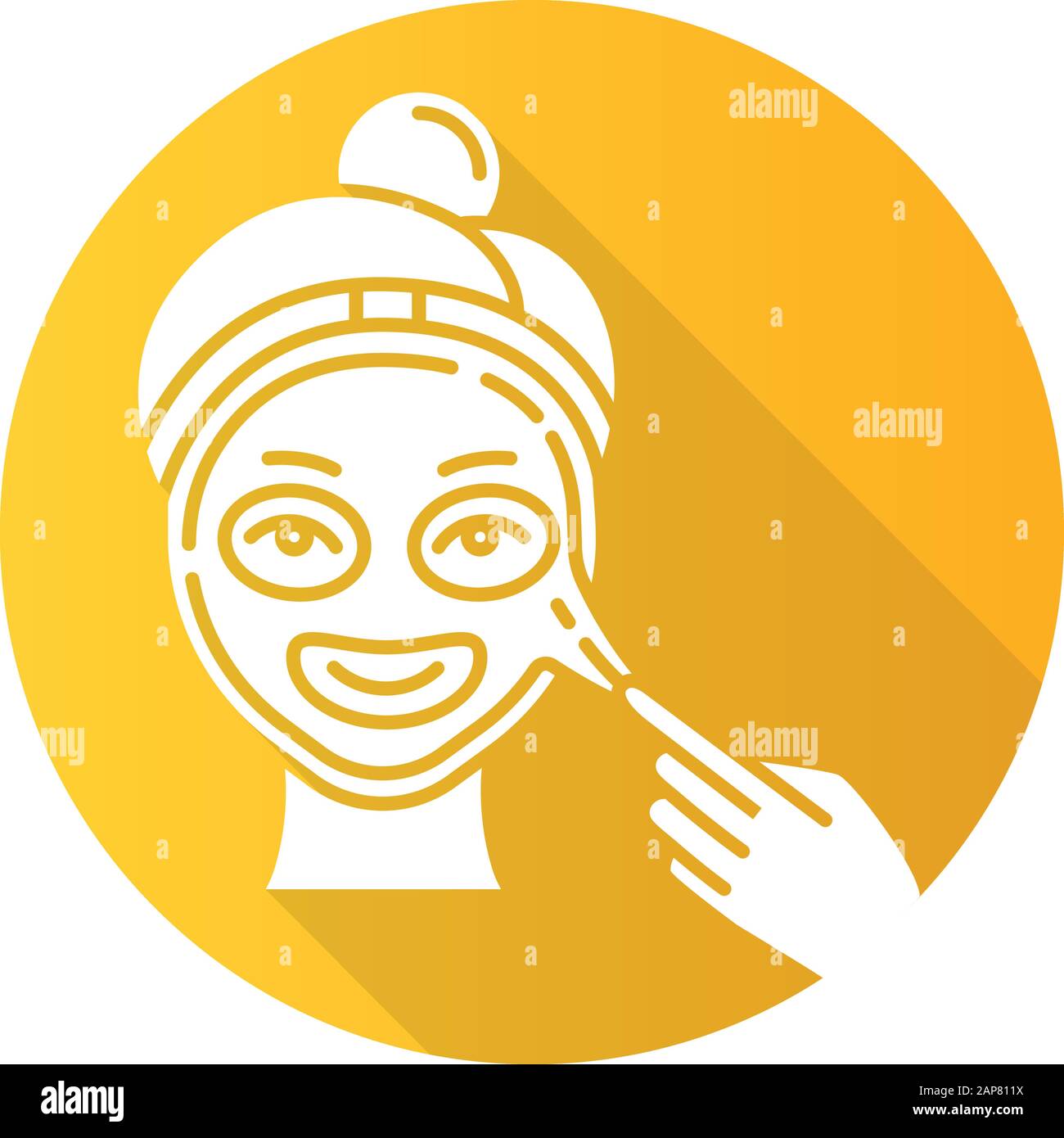 Applying peel-off mask yellow flat design long shadow glyph icon. Skin ...