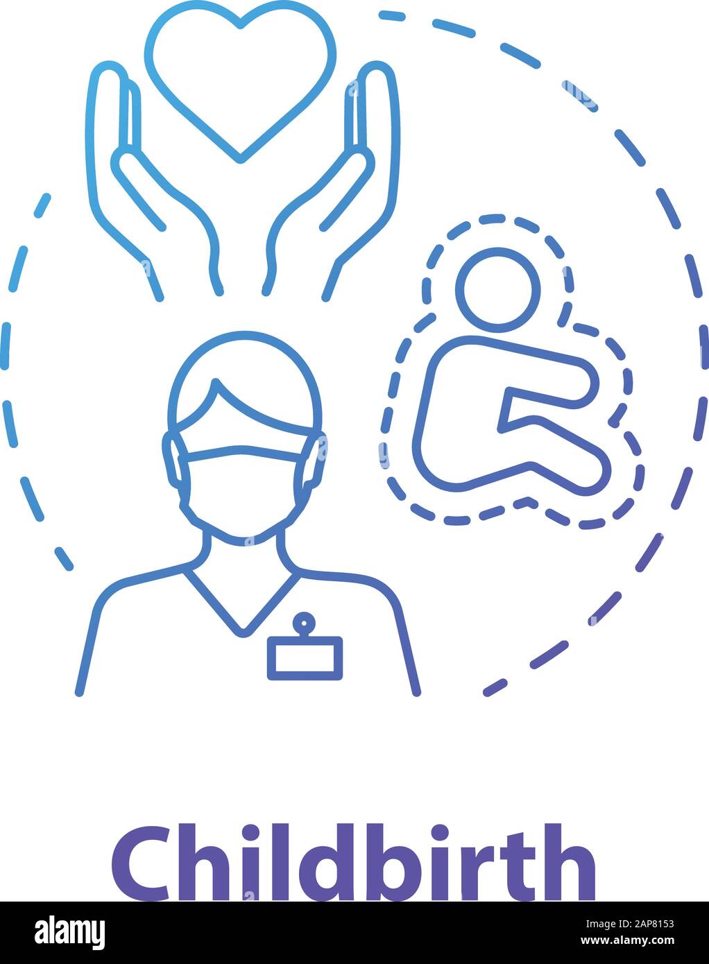 Childbirth blue gradient concept icon. Obstetrician idea thin line ...