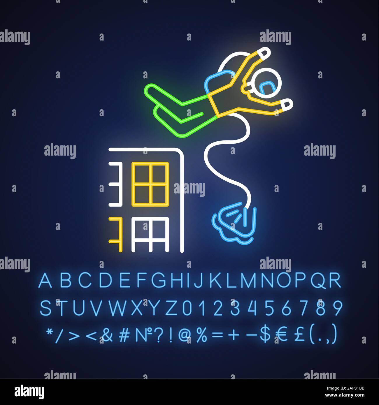 Base jumping neon light icon. Parachuting. Skydiver, parachutist ...